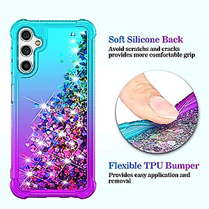 YZOK for Galaxy A14 5G Phone Case,Samsung A14 5G Case,with HD Screen Protector,Gradient Quicksand Glitter Liquid Floating Cute Phone Case for Samsung Galaxy A14 5G (Teal/Purple)