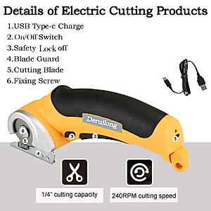 Cordless Electric Scissors,4.2V Cardboard Cutter Multi-Cutting Tools with a Replacement Blade/Charger, Carpet, Cardboard Cutter, Rotary Fabric Cutter with Safety Lock and Storage Box