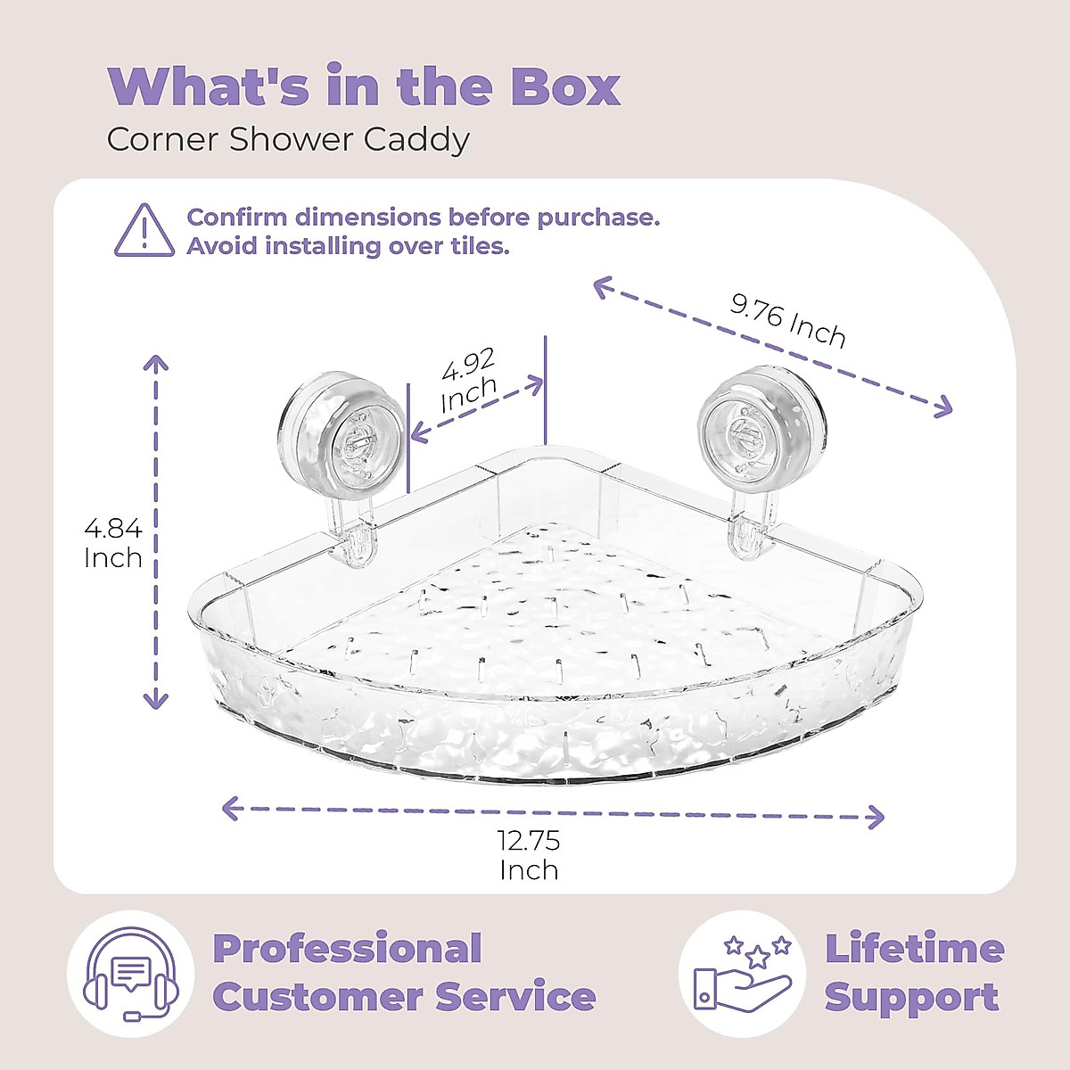 KATIKADDY Large Corner Shower Caddy Suction Cup, No-Drilling New Home Decor Essentials, Large Shower Organizer Shelf, Rustproof Heavy-Duty Accessories Storage Rack, For Apartment Tile Wall Bathroom