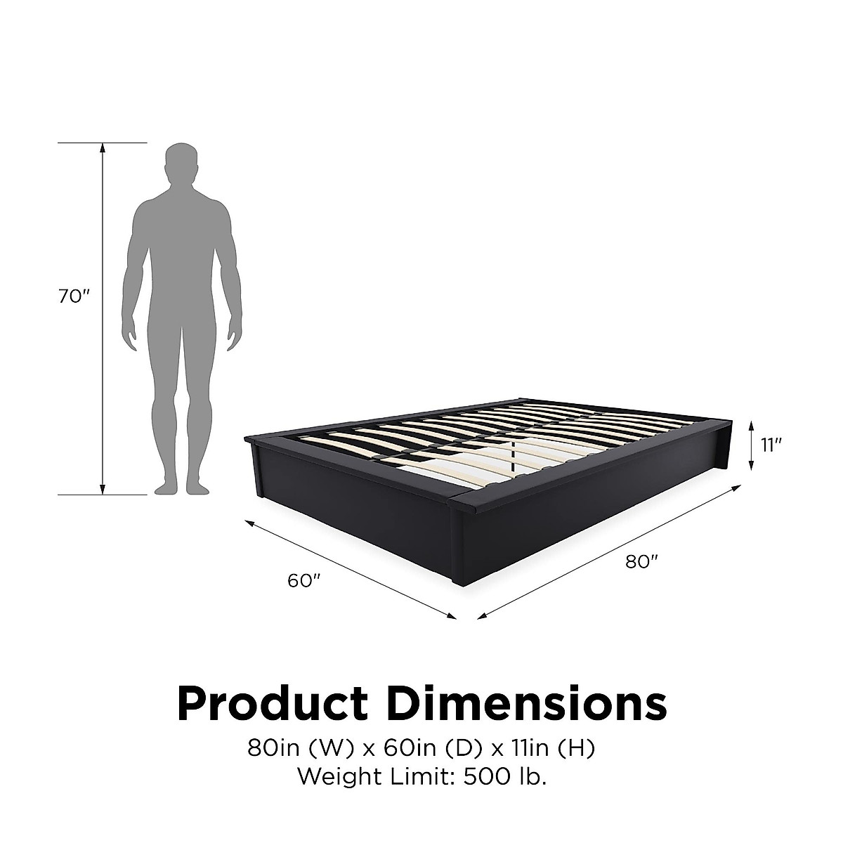 DHP Maven Upholstered Platform Bed with 11 Inch Height for Raised Mattress Support, No Box Spring Needed, Queen, Black Faux Leather