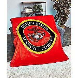 Jumbo Plush Throw Blanket with Military Seal Emblem - US Marines