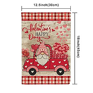 Valentines Day Gnome Truck Garden Flag 12x18 Double Sided, Red Pink Happy Valentine's Day Decor Outdoor Home Cute Sign, Day flag for outside