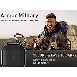 OTOPO Compatible with AirPods Pro 2/Pro Case Men Lock, Double Secure Lock Clip Shockproof Hard Shell Protective iPods Pro 2 Case Cover with Keychain for Apple AirPod Pro 2nd Generation Black