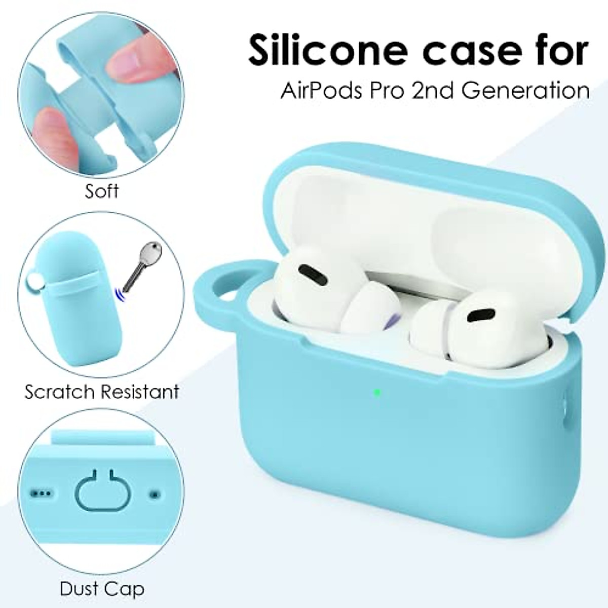 Case for Airpods Pro 2nd Generation - VISOOM Bling Airpods Pro 2 Cases Cover Women Silicone iPods Pro 2 Earbuds Wireless Charging Case Girl Glitter Keychain for Apple Airpod Gen Pro 2 Blue
