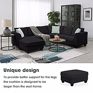 FIQHOME 7-Seat Reversible Chaise, L Shaped Ottoman, Living Room, Modular Sectional Fabric Sofa Corner Couch Set with 3 Pillows, Black