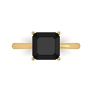 2.5 ct Asscher Cut Solitaire Natural Black Onyx Engagement Wedding Bridal Promise Anniversary Ring 18K Yellow Gold Size 6.25