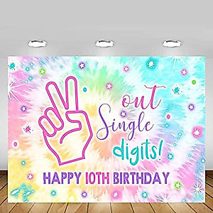 MEHOFOND 7x5ft Girl Happy 10th Birthday Out Single Digits Backdrop for Tie Dye Rainbow It's My 10 Years Old Bday Background Decorations Banner Photo Booth Props