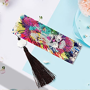 pigpigboss Lion Diamond Painting Bookmark Kit 2 Pieces DIY Bookmark Crystal Rhinestones Diamond Painting Kit Lion Bookmark Diamond Dots Art for Adult Kid Book Decor Crafts Set