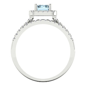 Clara Pucci 1.7 ct Emerald Halo Solitaire Genuine Natural Aquamarine Designer Art Deco Statement Wedding Ring Band Set 18K White Gold 11