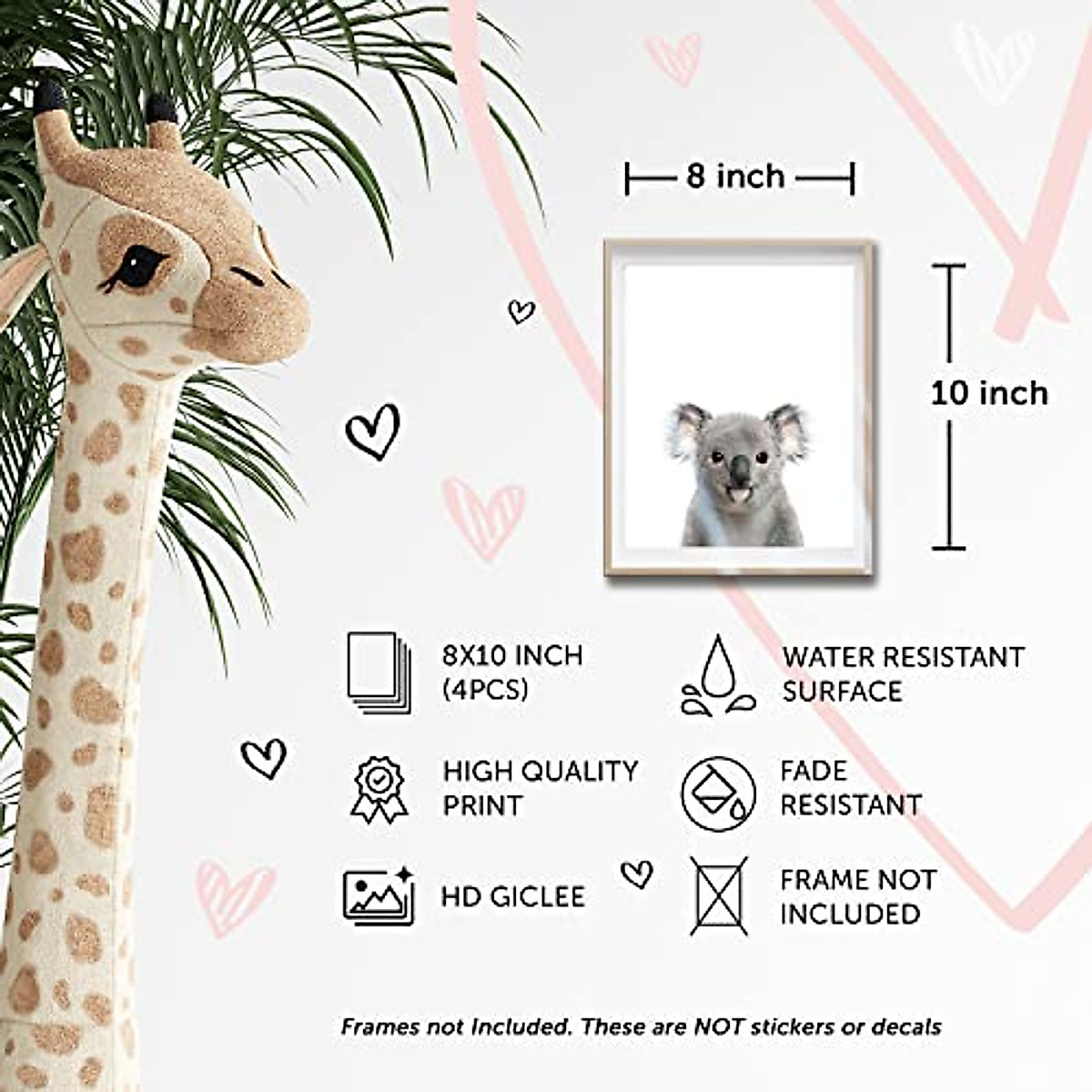 Designs by Maria Inc. Animal Posters | Baby Nursery Decor | Baby Room Pictures Art | Cute Animal Pictures | Set of 6 UNFRAMED Wall Prints | Boy & Girl Baby Room Wall Decor Animal Print (8"x10")