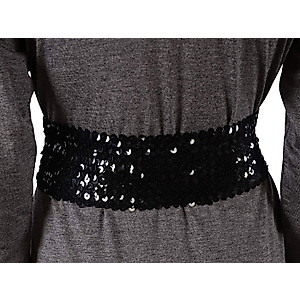 Anna-Kaci Women's Sparkly Glitter Sequin Wide Stretch Elastic Belt Accessory,Black,One Size
