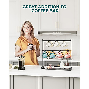 OROPY Coffee Mug Holder for Countertop, 14-Hook Mug Tree Rack for 14 Cups, 2 Tier Mug Display Stand with Heavy Duty Metal Base