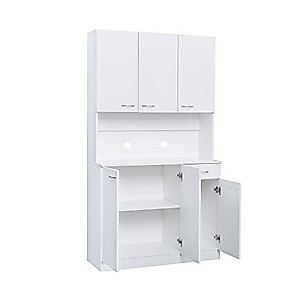 Large Kitchen Storage Cabinet, Cabinet Buffet Cabinet 71" Freestanding Kitchen Pantry Cabinet Cupboard with 6 Doors and 1 Drawer Versatile Wardrobe & Kitchen Cabinet, White