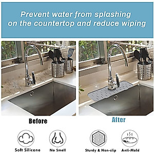 Sink Splash Guard, Silicone Faucet Absorbent Mat, Protector for Kitchen and Bathroom Sink, Faucet Handle Drip Catcher Tray, Drying Pad