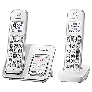 Panasonic DECT 6.0 Expandable Cordless Phone with Answering Machine and Smart Call Block - 2 Cordless Handsets - KX-TGD532W (White/Silver)