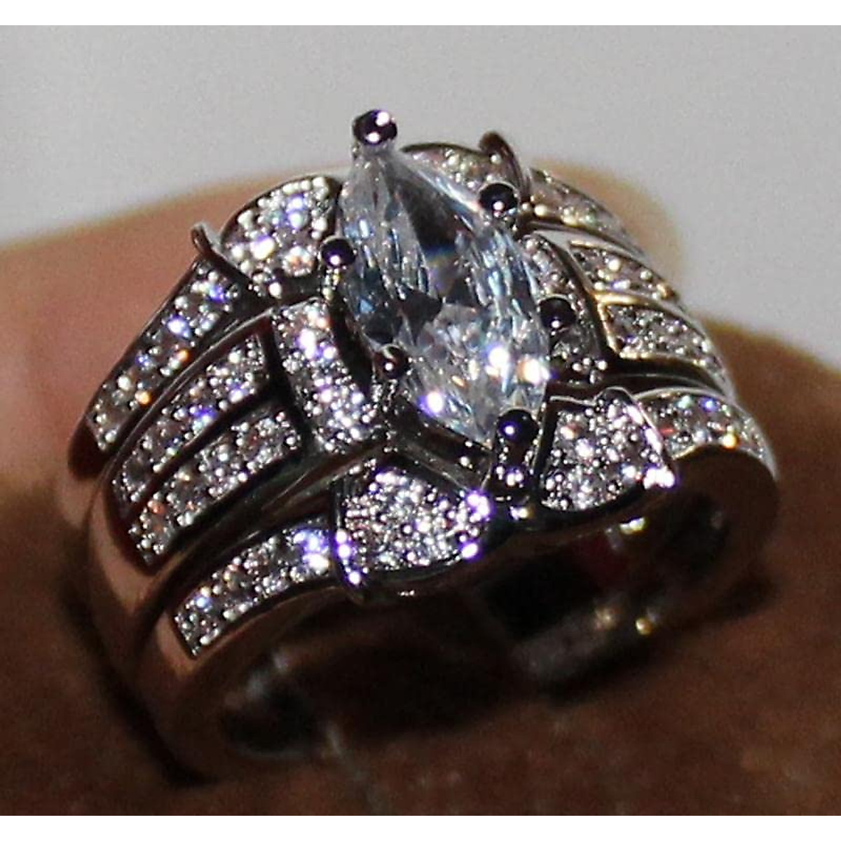 BeBold 5Ct Marquise Cut Simulated Diamond CZ Trio Wedding Set Engagement Ring for Women White Gold Plated