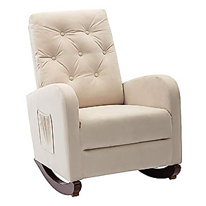 Rocking Chair Nursery, Indoor Lounge Chair, Comfortable Accent Chair, Nursery Glider Recliner,Modern Rocker Glider Chair with High Back Cushion, Pocketfor for Baby Kids Living Room (Beige)