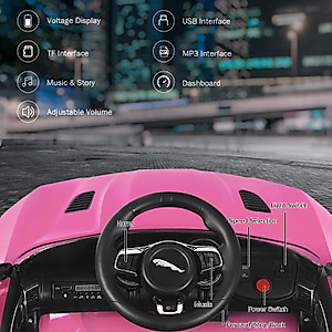 Costzon Ride on Car, 12V Licensed Jaguar F-Type SVR Battery Powered Kids' Electric Vehicles w/Remote Control, Front/Rear Lights, MP3/Music/3 Speeds/Spring Suspension, Kids Car Toy for Toddler (Pink)
