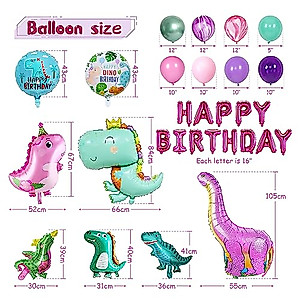 Party Spot! 150 pcs Dinosaur Birthday Party Supplies For Girls (Serves 12), Pink Dinosaur Party Decorations, 50 pcs Latex Balloons, 12 sets Tableware, Plates, Tablecloth, Installation Tools