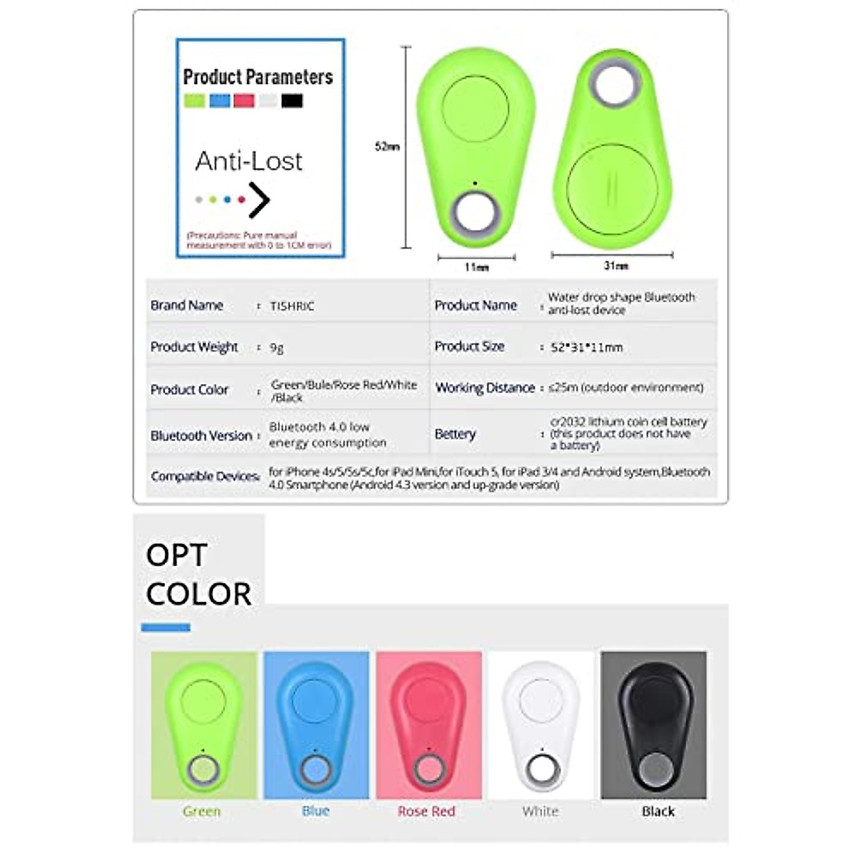 Smart Key Finder Locator Wireless Anti Lost Alarm Sensor Device for Kids Car Wallet Pets Luggage Phone Selfie Shutter Alarm Reminder APP Control