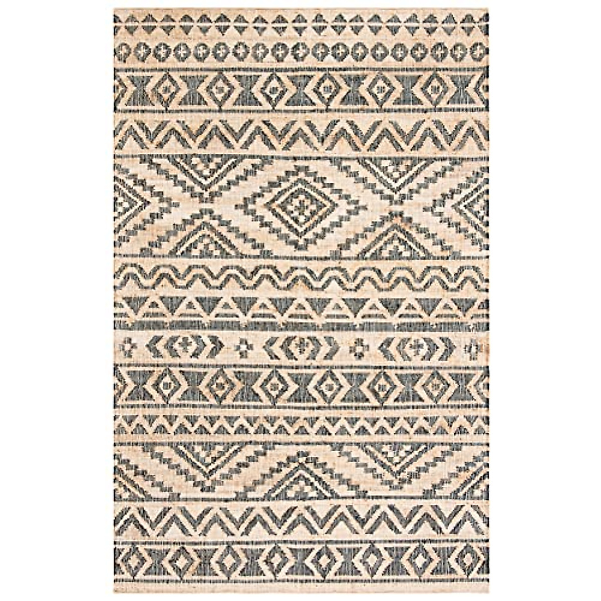 SAFAVIEH Kilim Collection 4' x 6' Natural / Charcoal KLM751A Handmade Moroccan Boho Jute & Cotton Area Rug