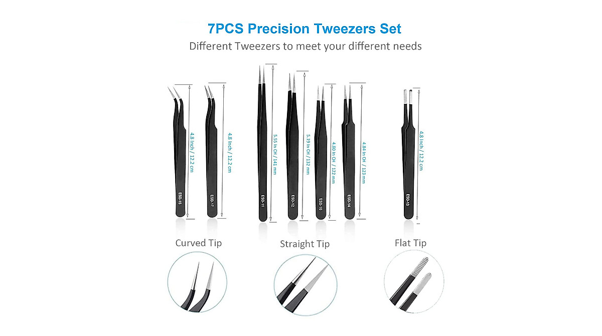 YHYZ 7pcs Precision Tweezers Set for Electronics & Crafts
