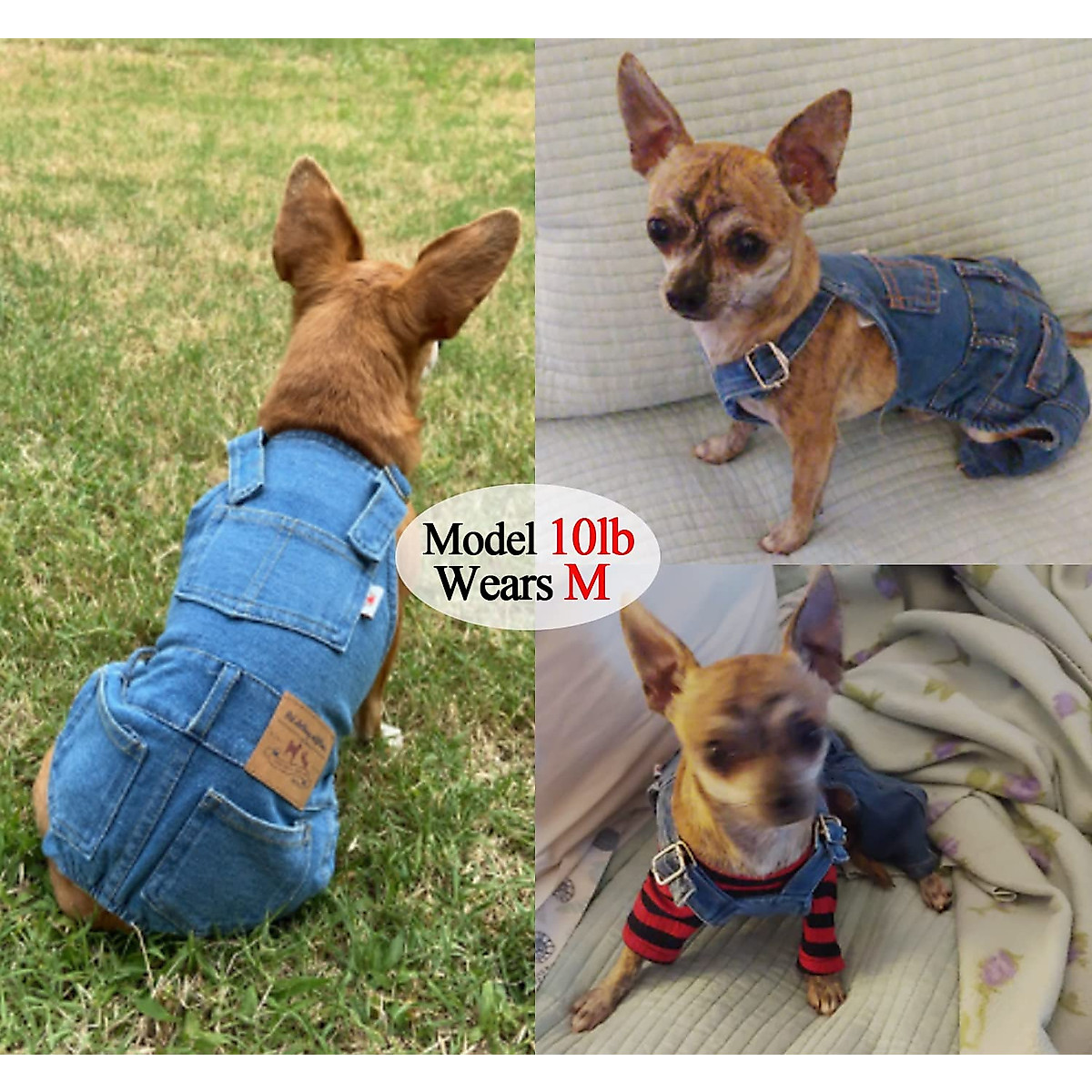 Dog Shirts Clothes Denim Overalls, Pet Jeans Onesies Apparel, Puppy Jean Jacket Sling Jumpsuit Costumes, Fashion Comfortable Blue Pants Clothing for Small Medium Dogs Cats Boy Girl (Blue, Large)