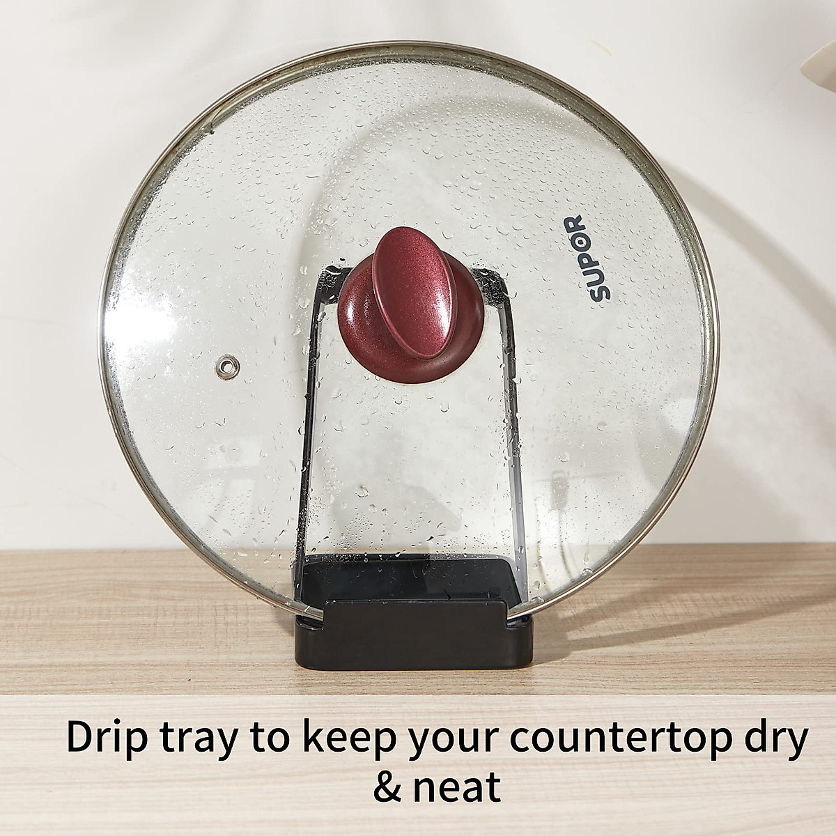 Haosuny Pan Lid Holder - Lid Storage Manager, Kitchen Counter Top Organizer, Kitchen Appliances,Tablet Computer Rack, Cooking Book Shelf (Black)