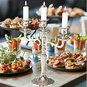 Hamptons Three Arm Silver Candelabra, Hand Crafted of Silver Aluminum Nickel, 10.25 Inches High, Weighted