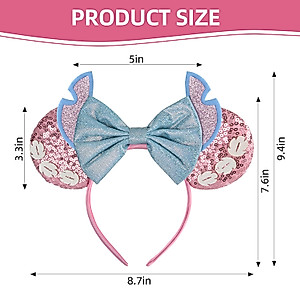 Seamoy Pink Stitch Headband, Minnie Ears, for Women Girls, One Size, Plastic, Nylon, Hairband, Unisex, 1 Count