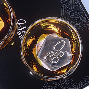 JAMES BENTLEY Glass Vride Heavy Tumbler – Elevate your Drinking Experience with our Whiskey Set of 2 Hand Blown, Double Wall Glass Tumbler (9.5oz) with Ice Mold Tray - Whiskey Glasses for Men