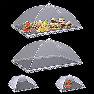 Mesh Food Covers for Outdoors,2 Extra Large 40"X24" and 2 Pack 17"X17" Pop-Up Mesh Food Tent Umbrella Food Cover for Outside Picnic Accessories BBQ Camping Party Keep Out Fly Bug Mosquito