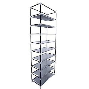 Room-Saving 10-Layers 9 Lattices Non-Woven Fabric Shoe Rack Black 10 Tiers Shoe Rack Stackable Narrow Expandable Non-Woven Fabric Storage Organizer Cabinet Tower Shelf Space Saving Assembly