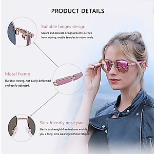 FONHCOO Polarized Sunglasses for Women Men, Oversized Aviator Sunglasses Metal Frame UV400 Protection(Pink)