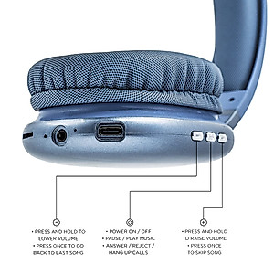 iJoy Ultra Wireless Headphones with Microphone- Rechargeable Over Ear Wireless Bluetooth Headphones with 10Hr Playtime, SD Slot, Backup Wire- Soft Cushion Wireless Headset with Mic (Blue)