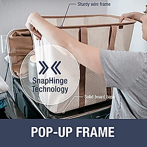 CleverMade Collapsible Laundry Basket, Premium Large Foldable Clothes Hamper, Laundry Tote Carry All Bin XL Pop-Up Caddy with Handles, 2 Pack, Cream Herringbone