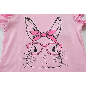 Baby Girls Ruffle Sleeve T-Shirt Toddler Easter Rabbit Ruffle Sleeve Short Top Pink 2-3T