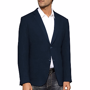 Men's Tailored Linen Blazer Casual Slim Fit Lightweight Jacket Navy L