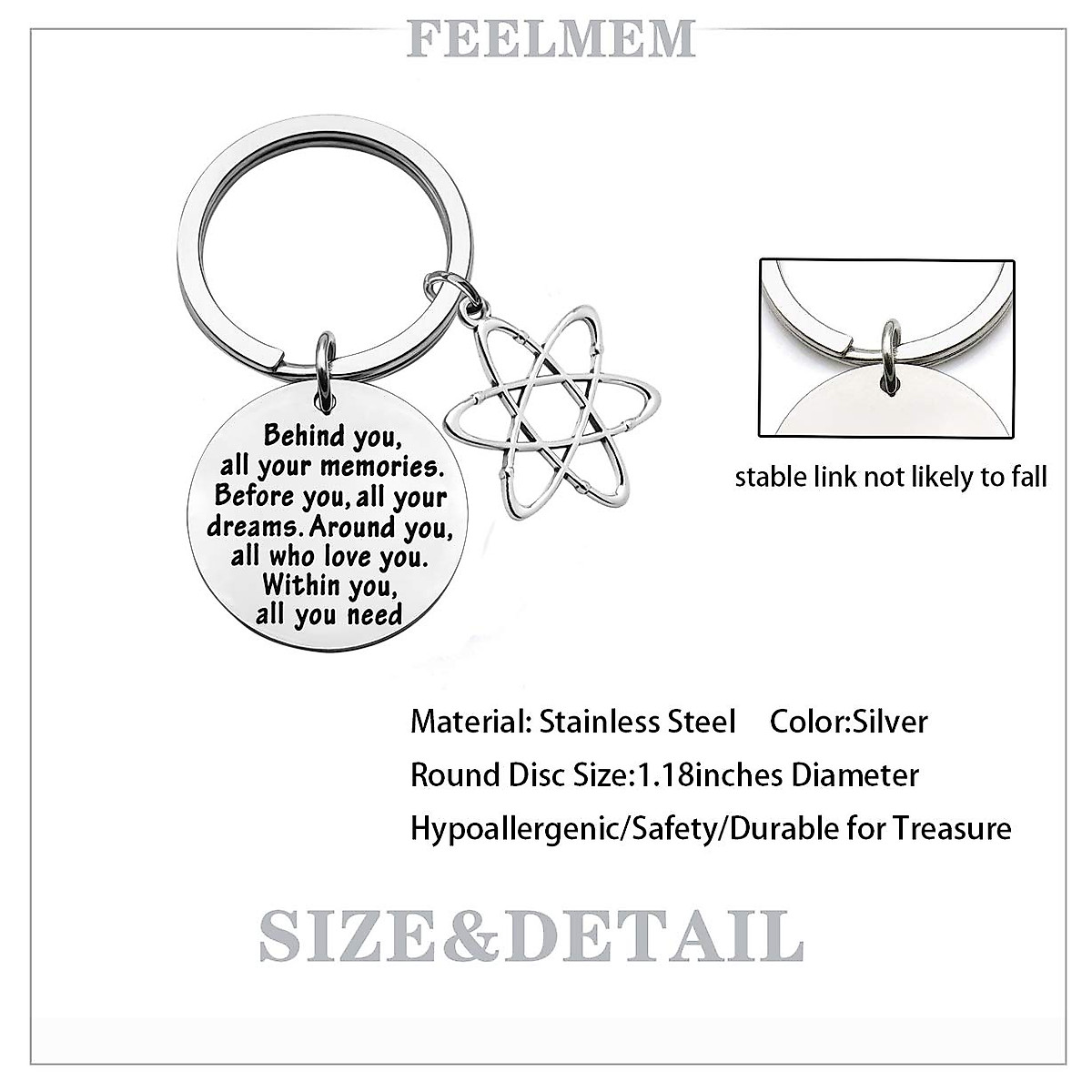 FEELMEM Atom Science Keychain Chemist Gift Future Scientist Gift Behind You All Your Memories Atomic Science Gift Science Student Graduation Gift