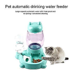 Yuhoo 2 in 1 Automatic Pet Feeder, Detachable Dog Cat Water Food Pet Automatic Dispenser, Gravity Principle Drink Fountain Pet Feeding Bowl (Green), free size