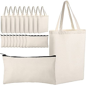 20 Pieces Canvas Tote Bags Bulk, Blank Plain Canvas Bag, Reusable Grocery Shopping Cloth Bags with Handles, Blank Canvas Makeup Bags with Zipper for DIY (White)