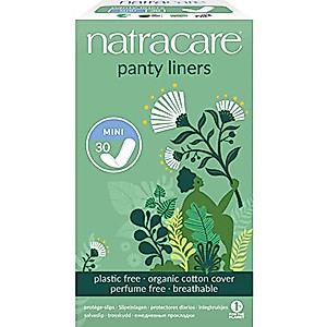 Natracare Natural Organic Mini Panty Liners, Made with Certified Organic Cotton, Ecologically Certified Cellulose Pulp and Plant Starch (1 Pack, 30 Liners Total)