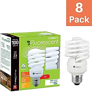 Xtricity Compact Fluorescent Light Bulb T2 Spiral CFL, 5000k Daylight, 23W (100 Watt Equivalent), 1520 Lumens, E26 Medium Base, 120V, UL Listed (Pack of 8)