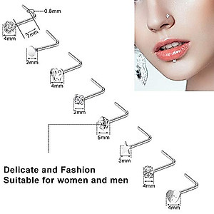 ONESING 40 PCS 20G Nose Piercings Jewelry Nose Rings Hoops Studs Screw 316L L Shaped Stainless Steel for Women Men