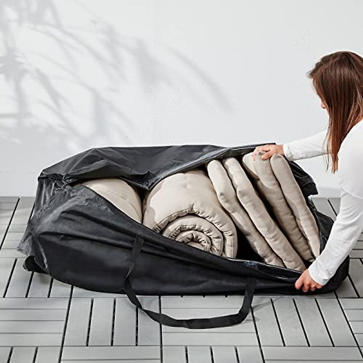 SELUGOVE Outdoor Cushions Storage Bag for Patio Furniture Storage Cushion Christmas Tree Bag Waterproof (48" W x 15" D x 22" H) with Zipper and Handle