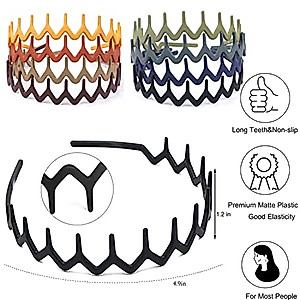 LAPOHI 8 PCS Non Slip Fashion Effortless Plastic Headbands with Teeth Comb Skinny Hair Bands for Women Men Teen Girls, Comb Teeth Morandi