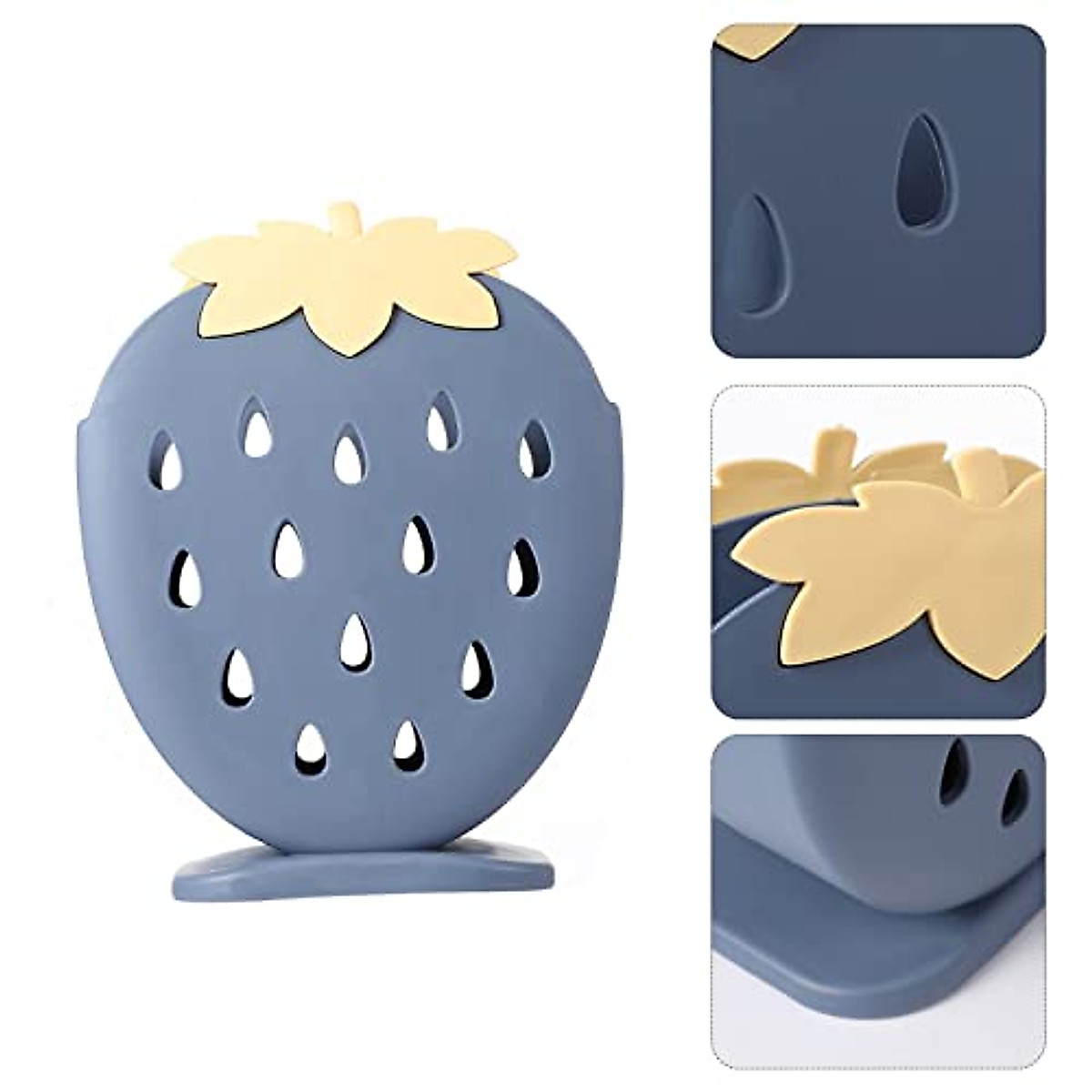 OSALADI Plastic Silverware Caddy Organizer Countertop Utensil Holder with Strawberry Design Knives Forks Spoons Organizer for Kitchen Dining Entertaining Picnics Blue
