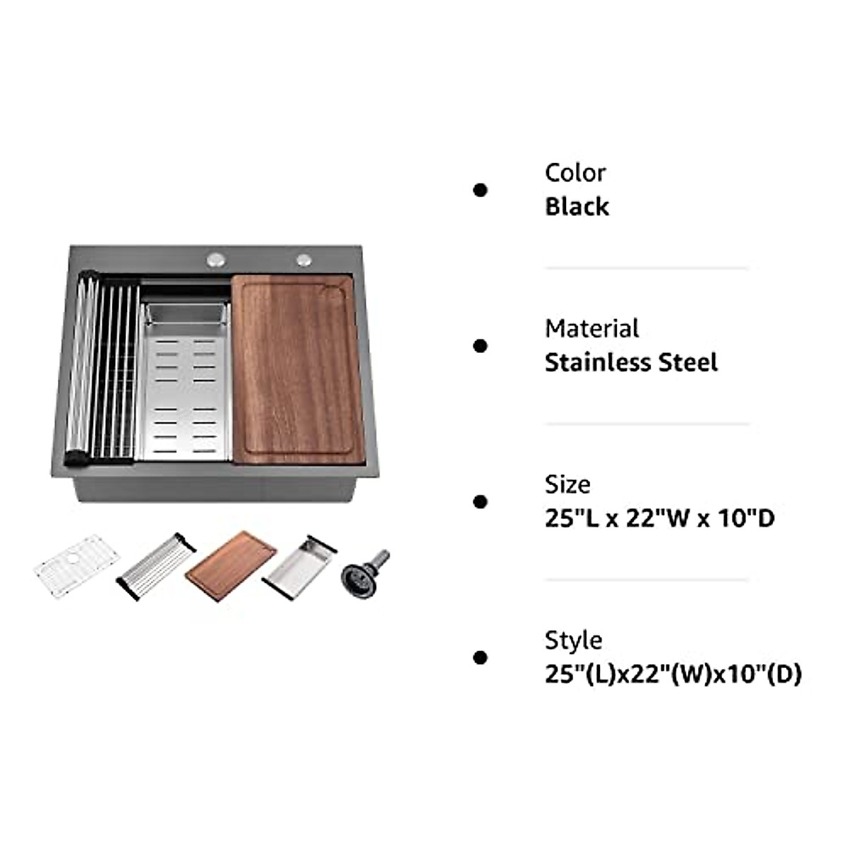 25 Black Drop In Kitchen Sink Workstation-Wesliv 25x22x10 Topmount Drop In Kitchen Sink Black Stainless Steel Sink Double Ledges Workstation Sink 16 Gauge Single Basin Kitchen Sink with Accessories