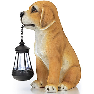 VP Home Golden Puppy with Lantern Solar Powered LED Outdoor Decor Garden Light