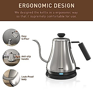 Wirsh Gooseneck Kettle, Electric Gooseneck Kettle with Auto Shut Off and Overheat Protection, Pour Over Coffee and Tea Kettle ,100% Stainless Steel, Leak-Proof Design, 0.8L